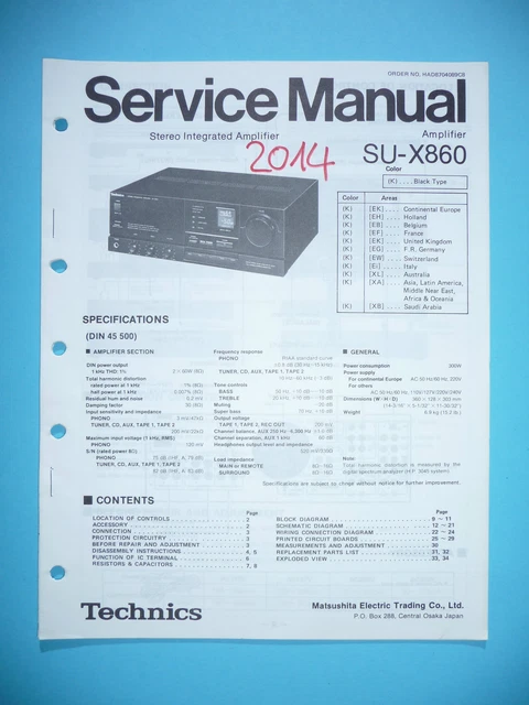 SERVICE MANUAL FÜR Technics SU-X860 ,ORIGINAL EUR 12,00 - PicClick DE