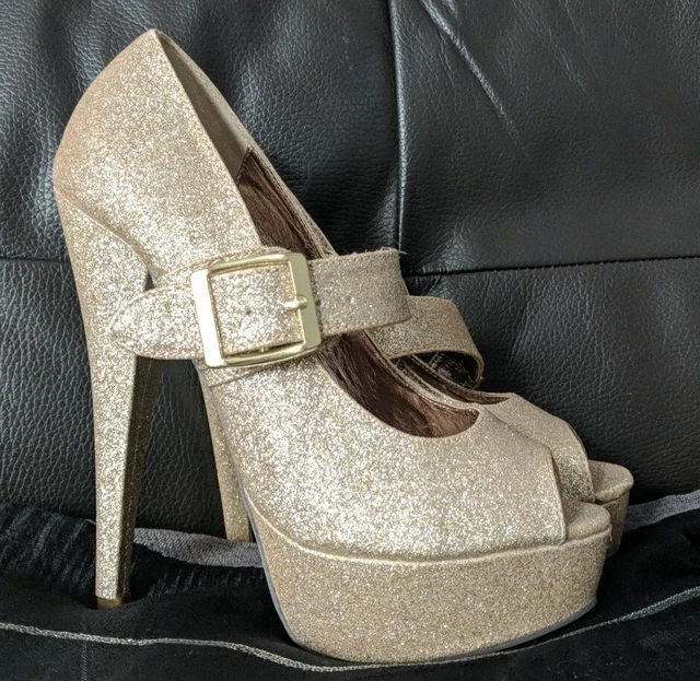 ANNE MICHELLE SIZE Uk 5 Gold Sparkly Peeptoe Stilettos £13.99 - PicClick UK