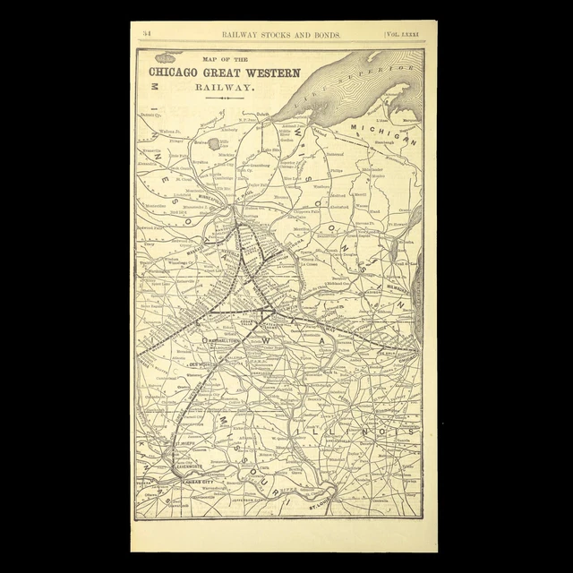 VINTAGE CHICAGO GREAT WESTERN Railway Map Railroad St Paul Omaha ...