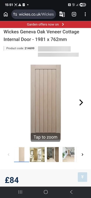 WICKES GENEVA OAK Cottage Internal Fire Door FD30 1981, 762mm x 44mm £ ...