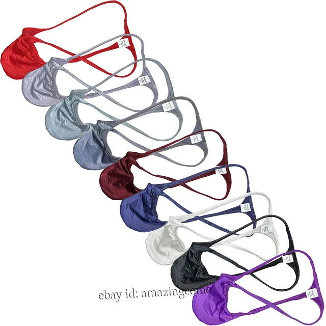 MEN PUSH-OUT G-STRING Underwear Enhance Pouch Bikini Thong Shiny T-back ...