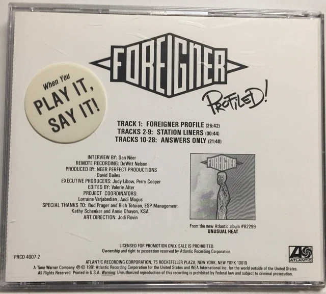 FOREIGNER - PROFILED! (CD,1991,Atlantic,PROMO) ULTRA-RARE CD DJ RADIO ...