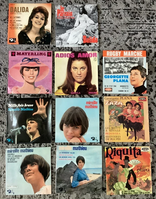LOT X11 VINYLES 45 Tours Mireille Mathieu Dalida Sheila Barclay ...