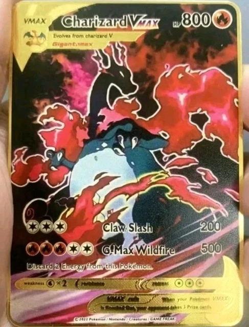 POKEMON CARD CHARIZARD VMAX Fanmade Gold Metal Card - Carta In Metallo ...