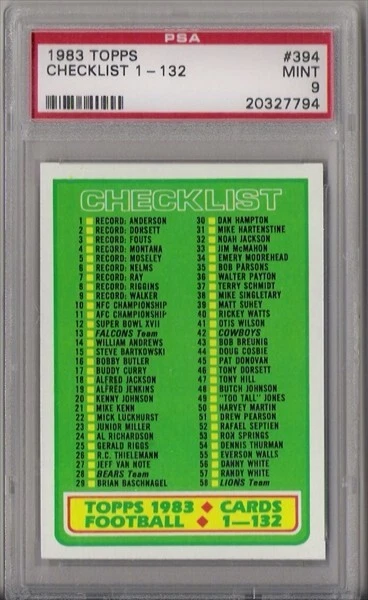 1983 TOPPS CHECKLIST 1-132 #394 PSA 9 MINT POP 7 only 3 higher EUR 21 ...