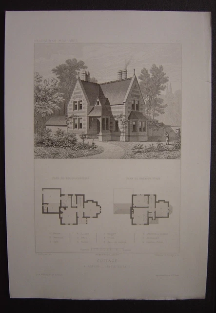 LARGE ENGRAVING ARCHITECT'S Plan Sketch Cottage House in ASTROP England ...