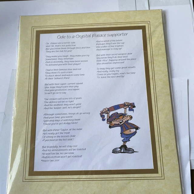 ODE TO A Crystal Palace Supporter Poem Mounted print £2.50 - PicClick UK