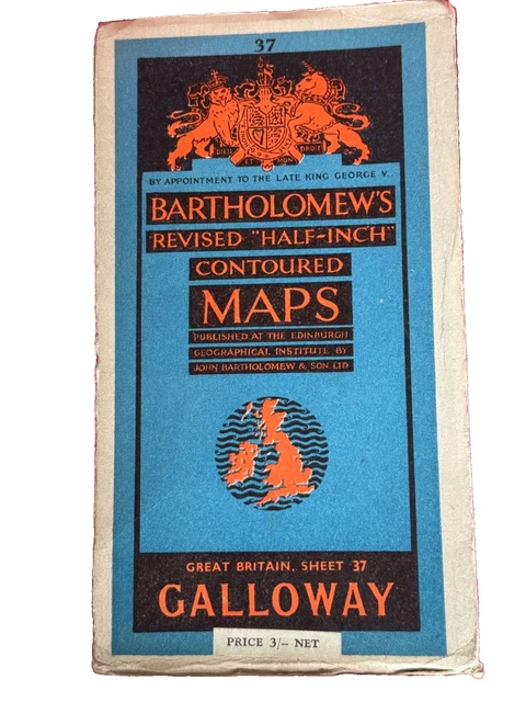VINTAGE BARTHOLOMEW'S HALF Inch Paper Map, Sheet 37, Galloway. 1947 £6. ...