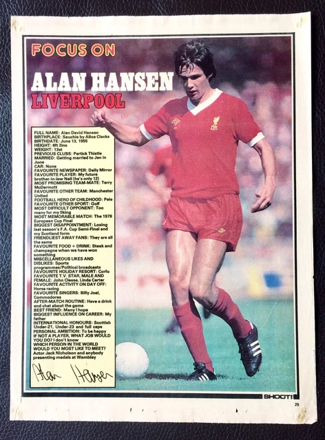 ALAN HANSEN POSTER - A4 size - Focus from Shoot magazine 1970's ...