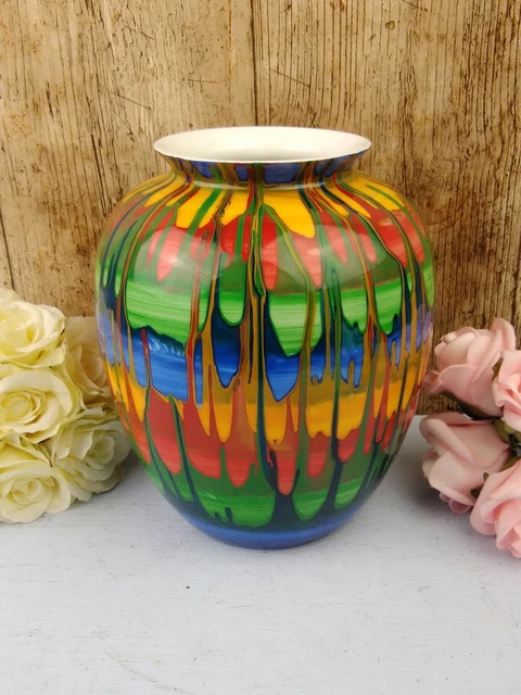 BRIAN WOOD ART Deco Vase - Montage - artist signed L Oakley 7.5" Tall 6 ...