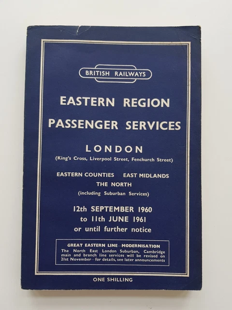 BRITISH RAILWAYS EASTERN Region Passenger Timetable September 1960 inc ...