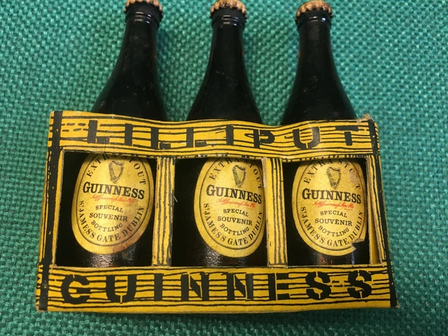 THREE MINIATURE GUINNESS BOTTLES Lilliput Guinness in Cardboard Crate £ ...