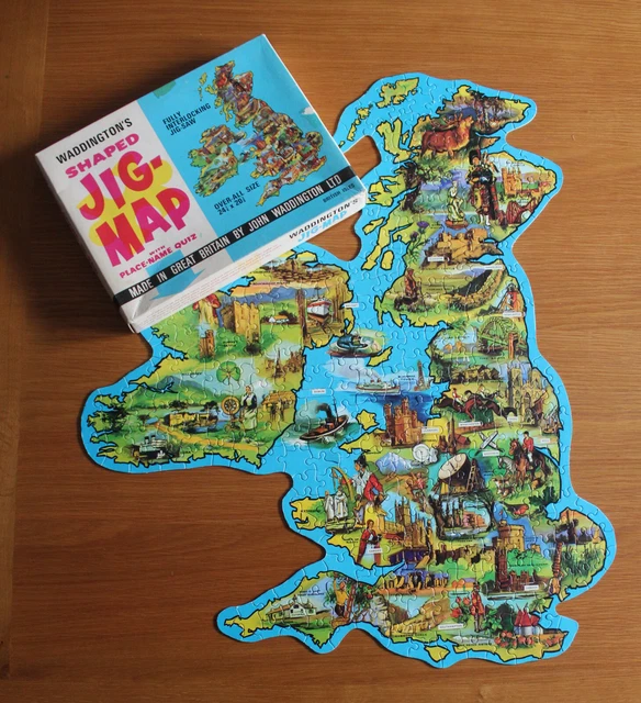 COMPLETE VINTAGE 1970S Waddingtons Jig-Map jigsaw BRITISH ISLES. uk ...
