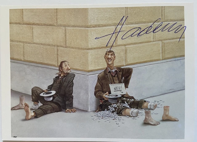 CARTE SIGNÉE GERHARD Hadrer dessin animé signature originale autographe ...