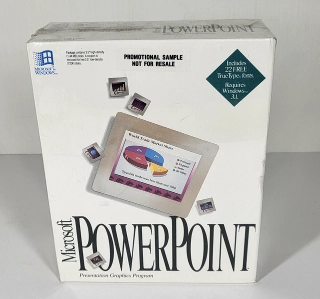 MICROSOFT POWERPOINT 3.0 Vintage Software 1992 SEALED for Windows 3.1 ...