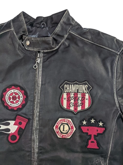 DISNEY PARKS PIXAR Cars Land Black Cafe Racer Style Leather Jacket Mens ...