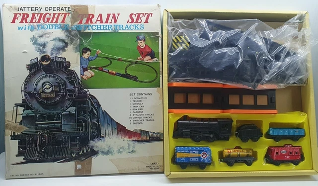 VINTAGE HAJI JAPAN Battery Operated Freight Train Set Double Switcher ...