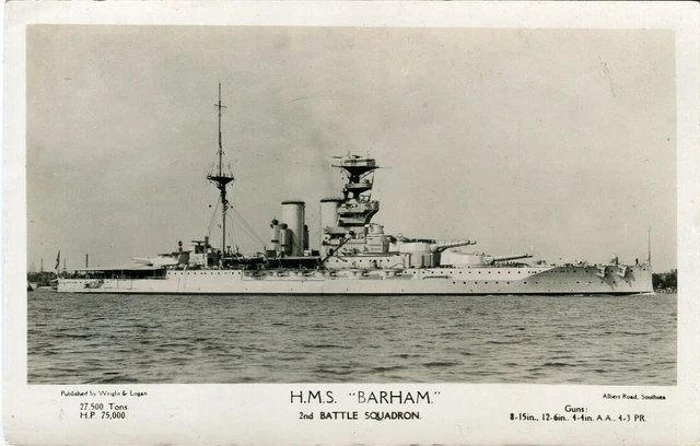 HMS BARHAM (1914) WWI WWII Royal Navy battleship postcard EUR 7,11 ...