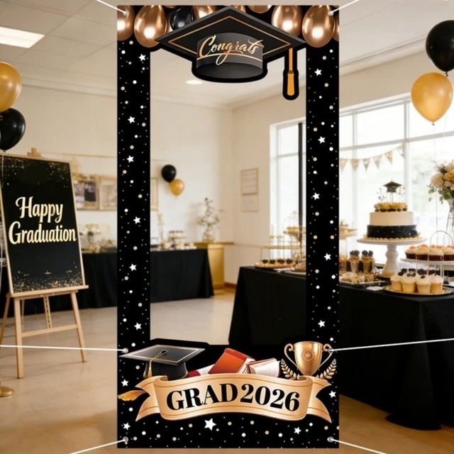 STYLISH 2026 GRADUATION Ceremony Photography Backdrop Golden Star On ...