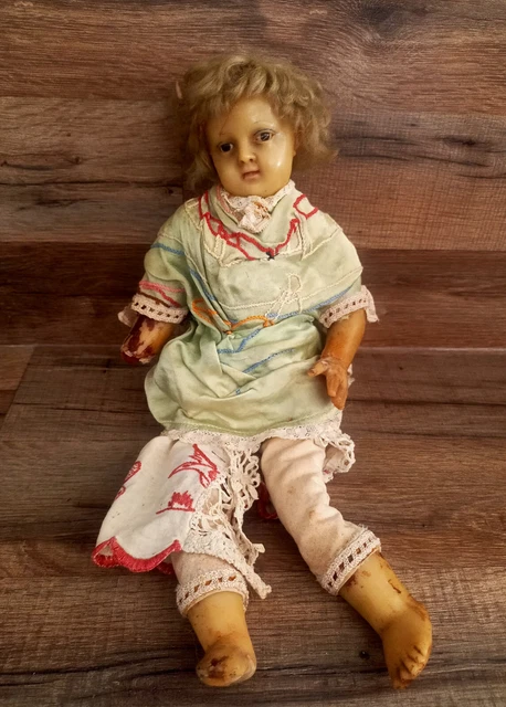 3384* POUPÉE en cire et chiffon ancienne 19eme siecle yeux sulfure jumeau? EUR 51,00 - PicClick FR