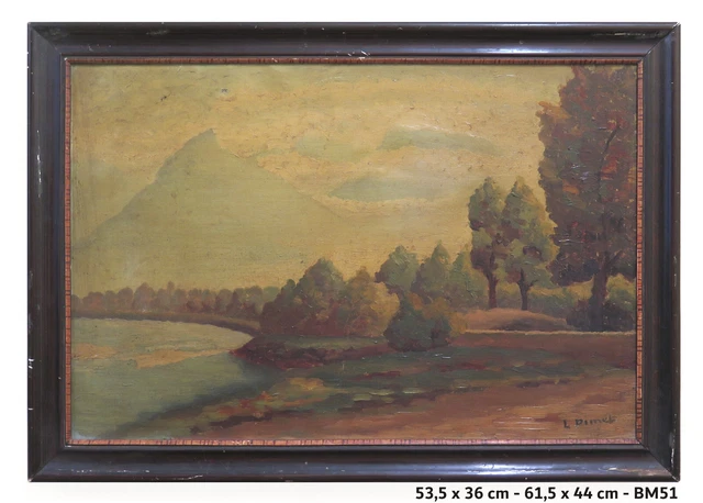 TABLEAU ANCIENNE PAYSAGE Lakesdie France Début 900 Signé Peinture Huile ...