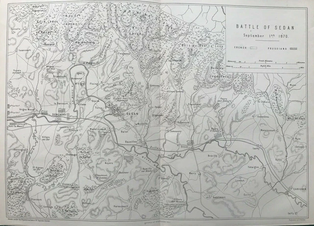 1875 ANTIQUE MAP; Battle of Sedan 1870, Franco-Prussian War: Walker ...