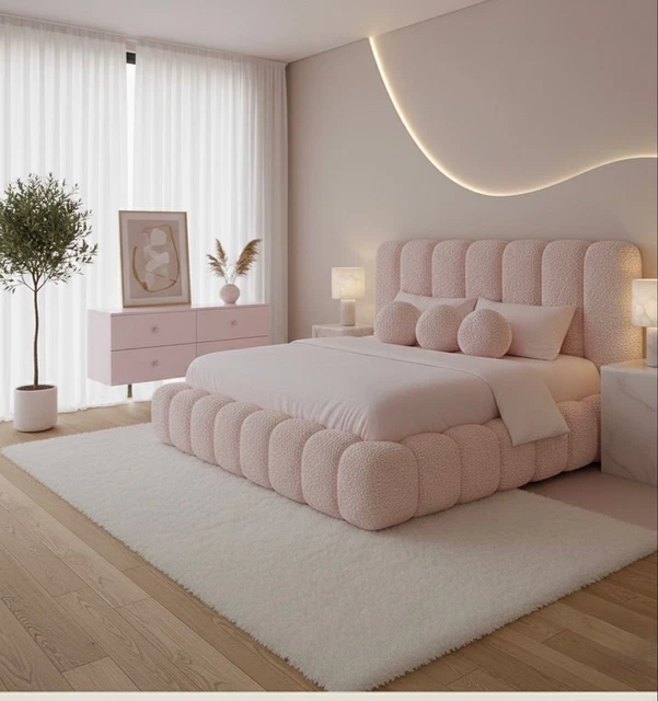 CLOUD TEDDY BOUCLE Bubble Fabric Bed Frame Upholstered Gas Lift Storage ...