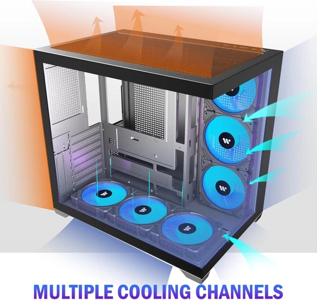 AMANSON PC CASE ATX 9 PWM ARGB Fans Pre-Installed, Mid-Tower Gaming ...