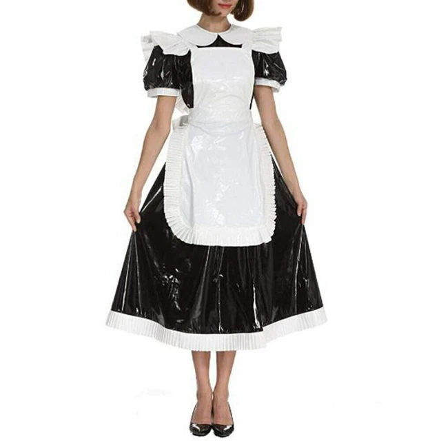 FRENCH MAID SISSY Girl Lockable Black PVC Dress cosplay costume Tailor ...