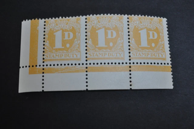 NSW 1D STAMP Duty Yellow Corner Block Of 3 Printing Fault Mnh $14.99 ...
