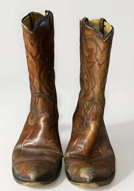 ACME CIRCLE A Western Boots Men’s Size 9.5 D Tan Leather Stitch Pattern ...