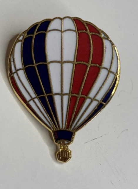 RED WHITE & Blue enamelled Hot Air Balloon pin back lapel wear ...