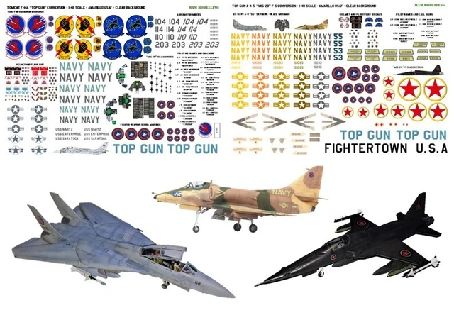 1:48 TOP GUN F-14A Tomcat, A-4 Skyhawk & “MIG-28” F-5 Conversion Decals ...