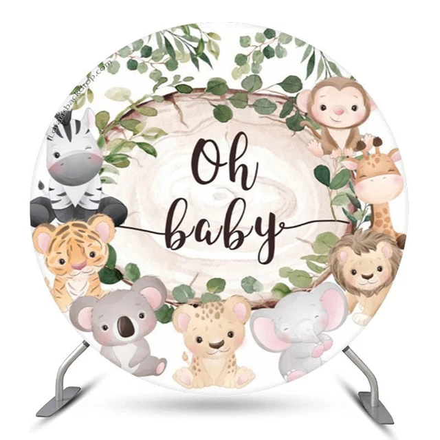 LEAVES CUTE ANIMALS Oh Baby Shower Round Backdrop $37.84 - PicClick AU