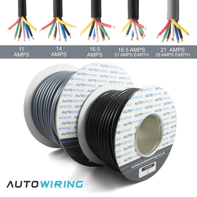 AUTOWIRING 7 CORE Cable 12v 24v Wire (11-21AMP) Caravan Trailer LED ...