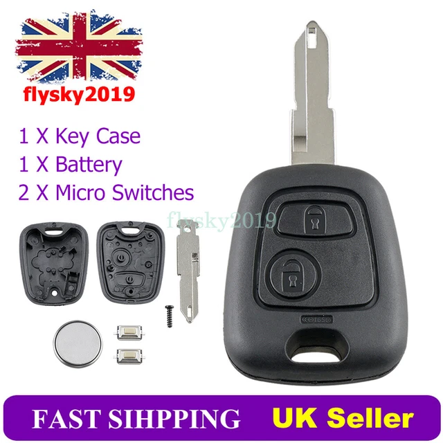 FOR PEUGEOT 206 2 Button Remote Key Fob Case Shell Cover + Battery ...