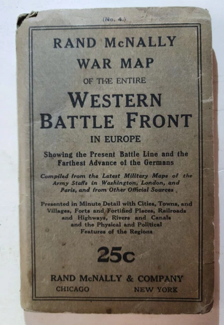 WW1 RAND MCNALLY War Map of the Western Battle Front Showing Advance of ...