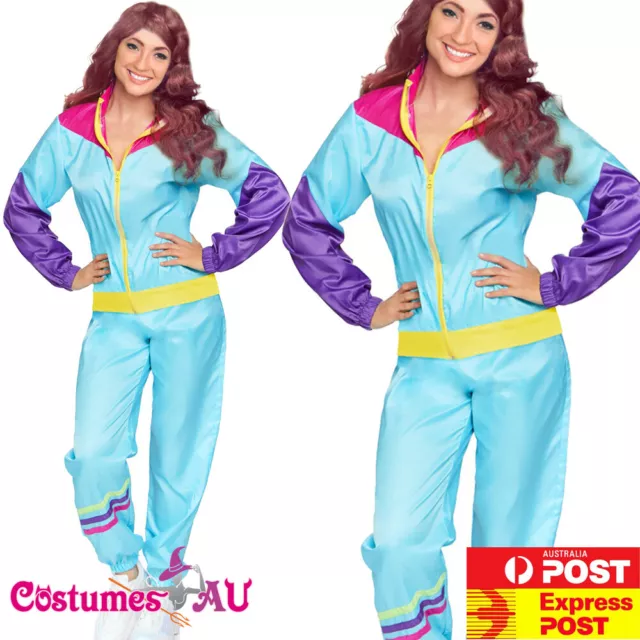 WOMENS 80S HEIGHT Of Fashion Costume Blue Retro Neon 1980s Tracksuit ...