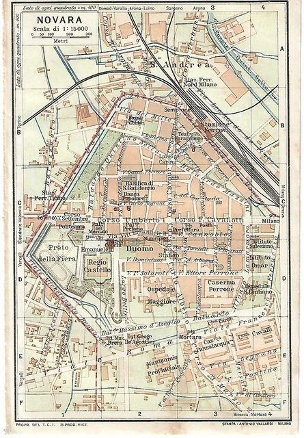 CARTA GEOGRAFICA ANTICA NOVARA Pianta della città TCI 1916 Old antique ...
