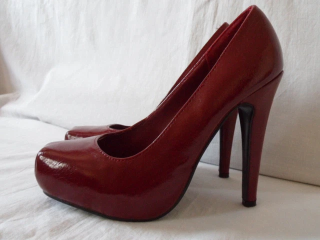 DARK RED PATENT 'New Look' Concealed Platform Court Shoes UK 3 EUR 36 £ ...