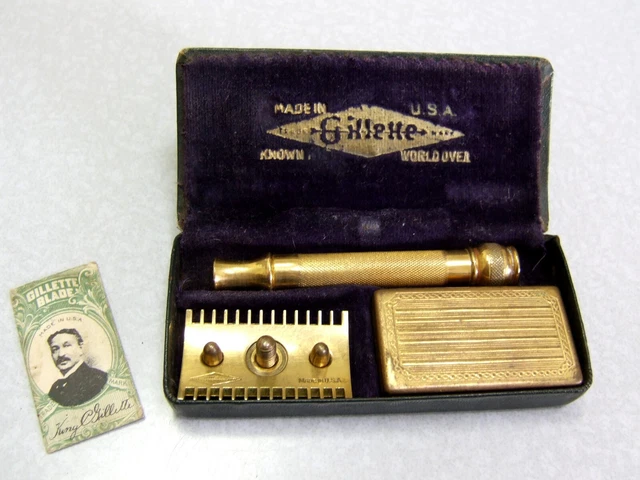 ANTIQUE 1920'S GILLETTE Old Type DE Safety Razor Set in Case $75.00 ...