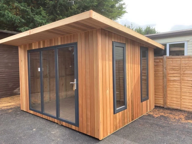 12 X 8 Canadian Red Cedar Summer House with bifold doors pent roof £ ...
