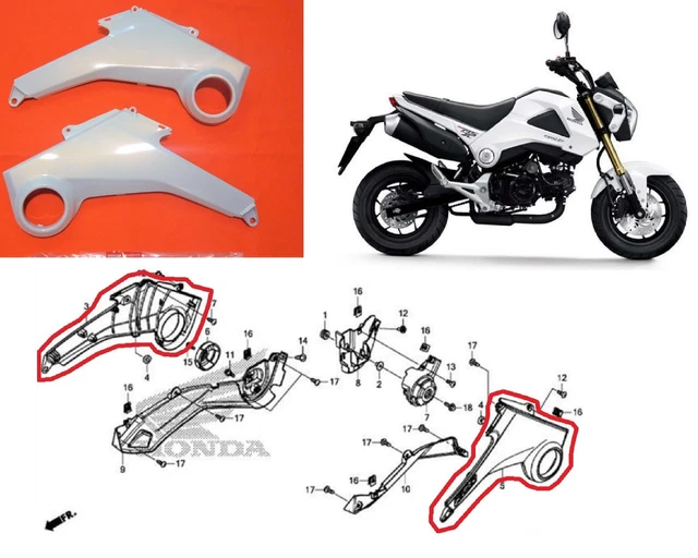 HONDA MSX 125 GROM Side Fairing Panel Set WHITE 2013 - 2016 * GENUINE ...