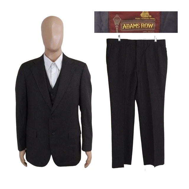 VINTAGE ADAMS ROW 3 Piece Gray Red Blue Stripe Wool Flannel Suit 42R ...