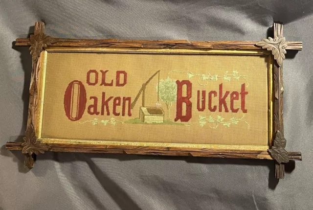 ANTIQUE VICTORIAN MOTTO Punch Paper Sampler Old Oaken Bucket Black ...