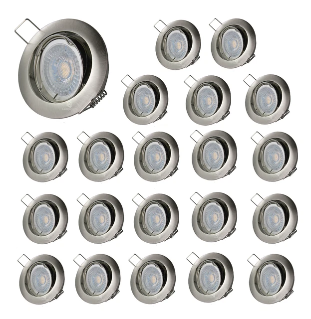 Lot De 20 Spot Led Orientable Alu Brossé 230v 7w 38° Blanc Chaud Eur 69