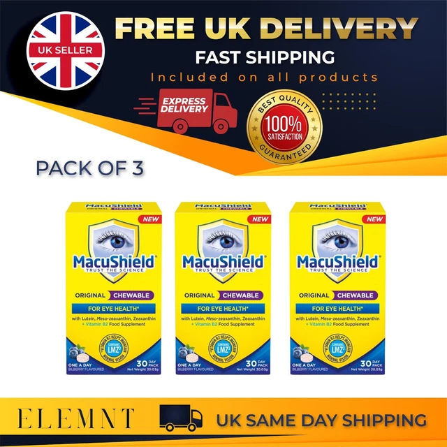 3X MACUSHIELD ORIGINAL Bilberry Flavoured Chewable for Eye Health - 30 ...