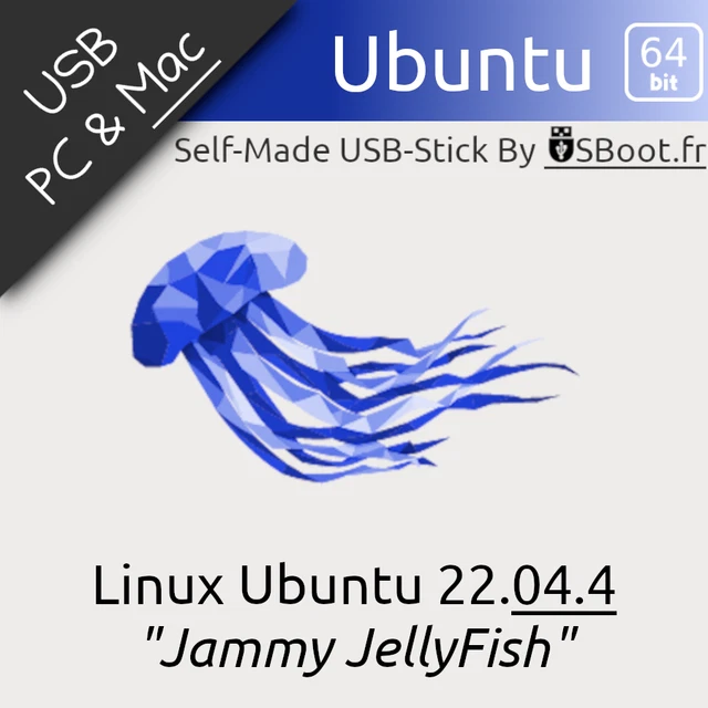 CLÉ USB LINUX Ubuntu 22.04.4 Jammy-Jellyfish Clef Bootable Drive Live ...