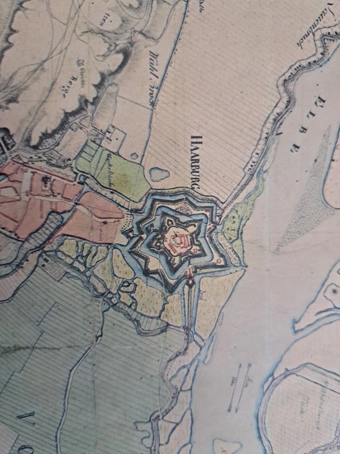 1970 REPRODUCTION MAP Of 1772 City and fortress of Harburg And ...