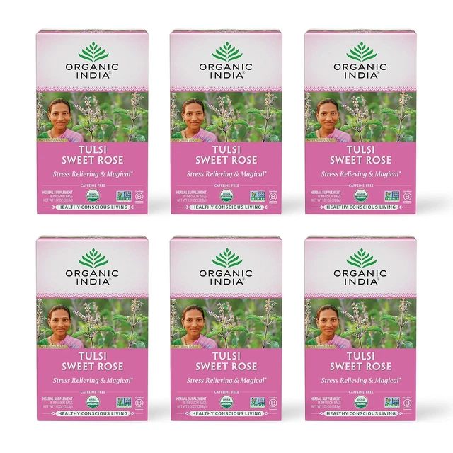 ORGANIC INDIA TULSI Sweet Rose Herbal Tea Caffeine Free Organic 18 Bags ...